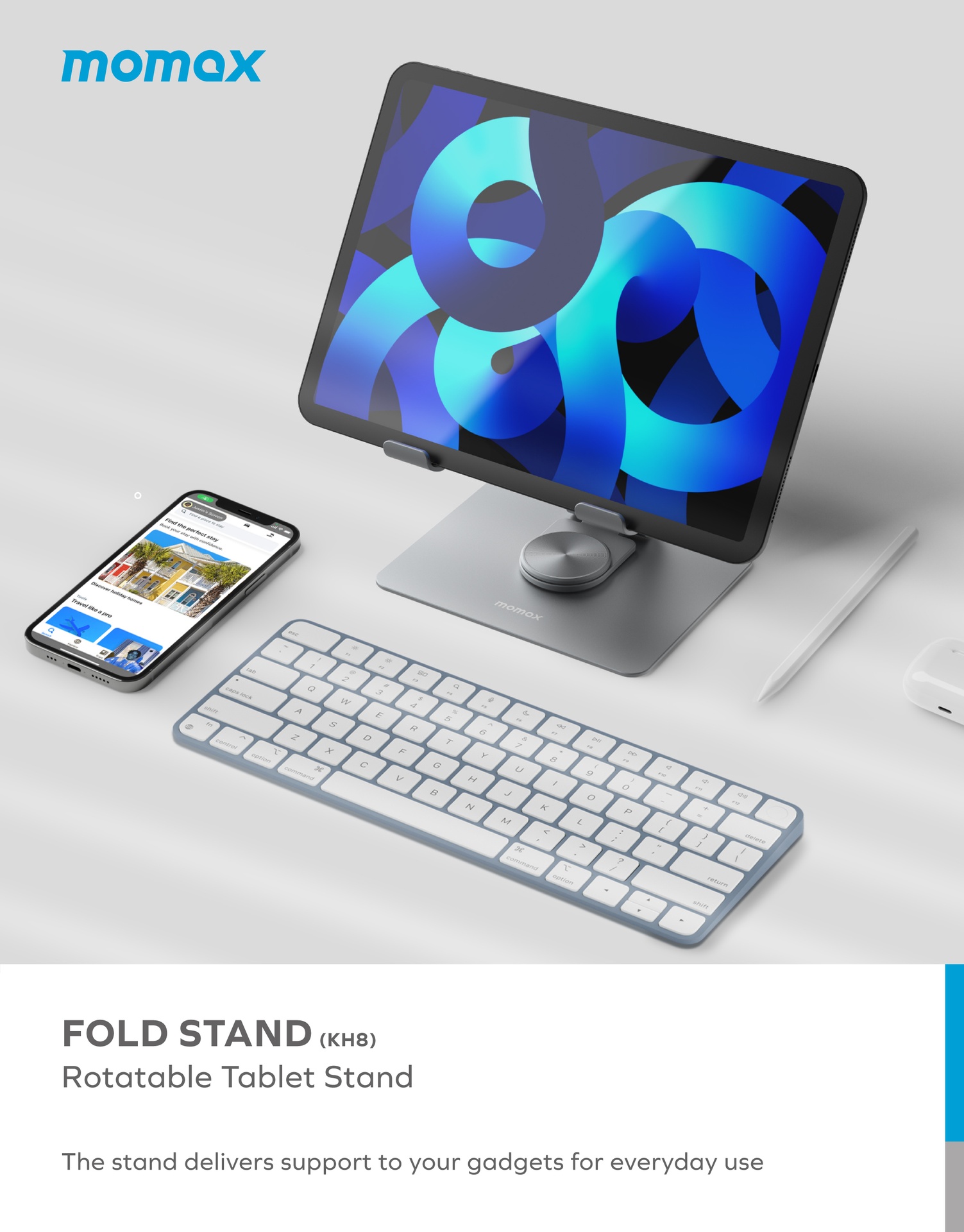 MOMAX FOLD STAND ADJUSTABLE TABLET AND LAPTOP STAND | Space.ae