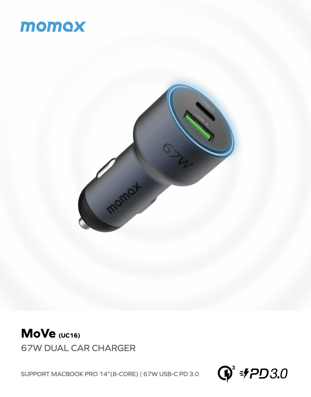 MOMAX MOVE 67W DUAL PORT CAR CHARGER | Space.ae