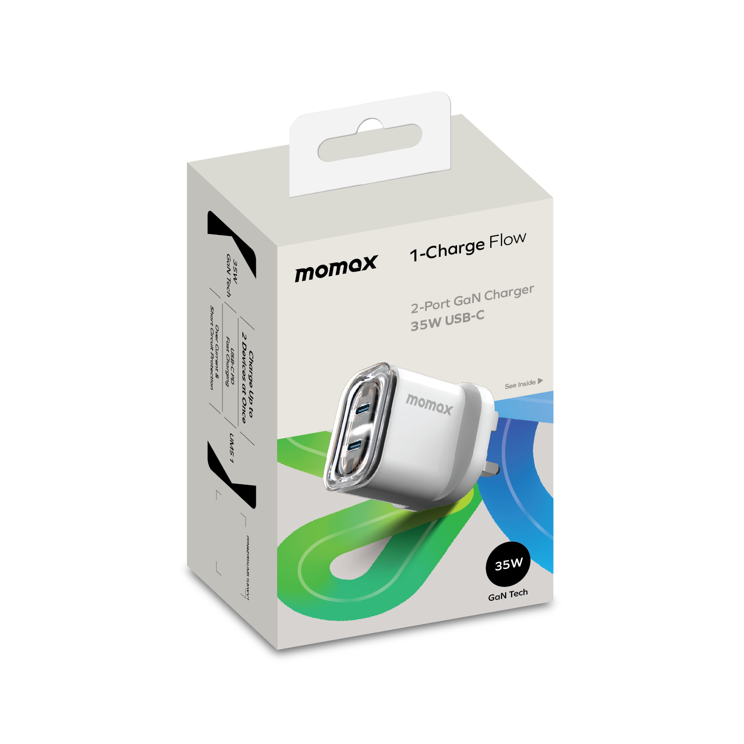 MOMAX 1-CHARGER FLOW PD 35W 2 PORTS GAN WALL CHARGER | Space.ae