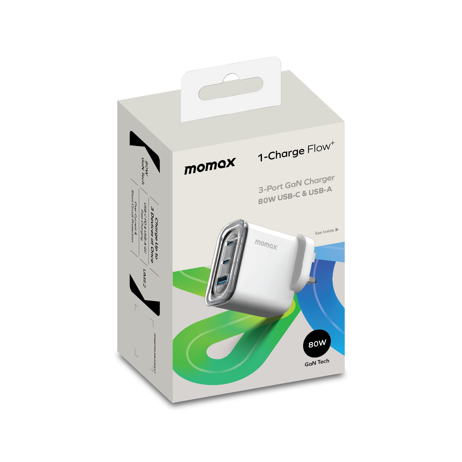 MOMAX 1-CHARGER FLOW PLUS PD 80W 3 PORTS GAN WALL CHARGER | Space.ae