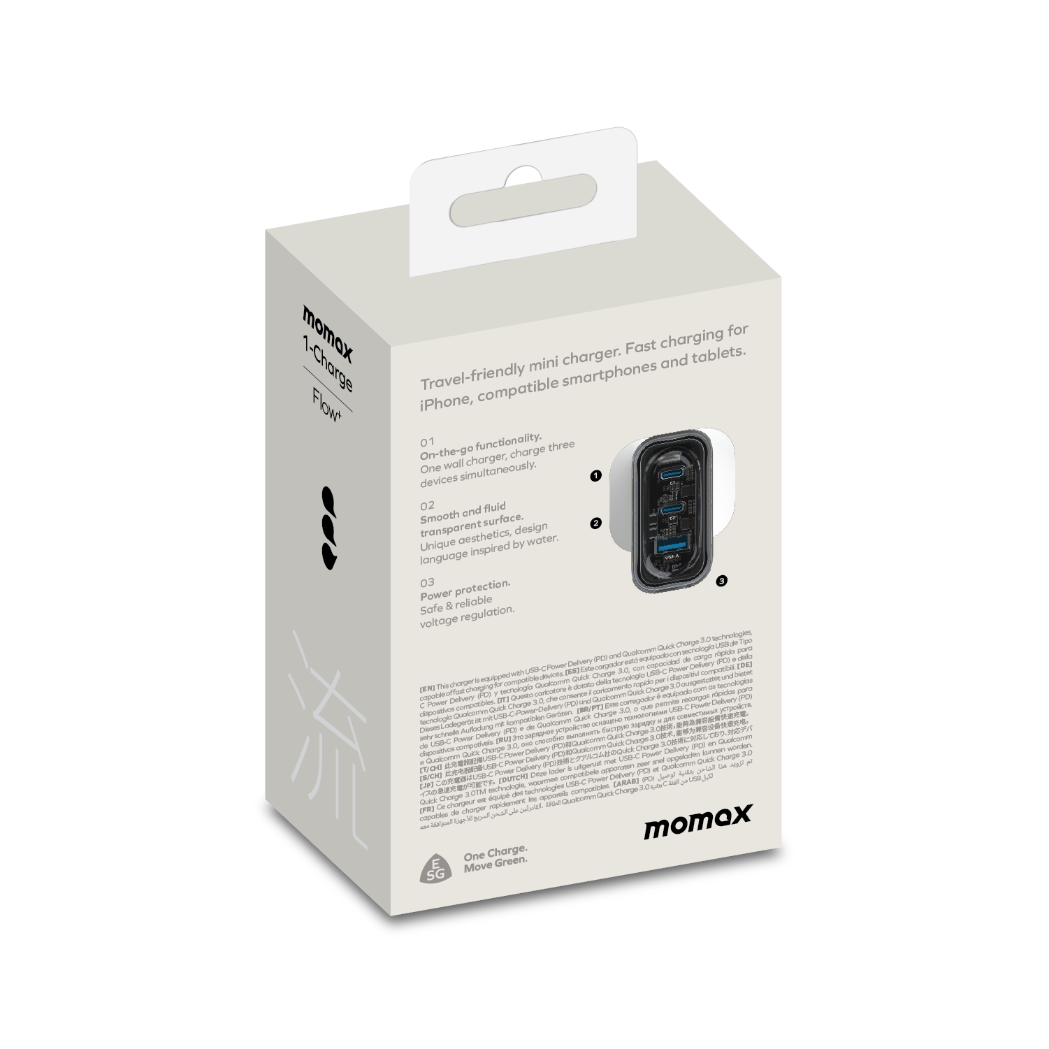 MOMAX 1-CHARGER FLOW PLUS PD 80W 3 PORTS GAN WALL CHARGER | Space.ae