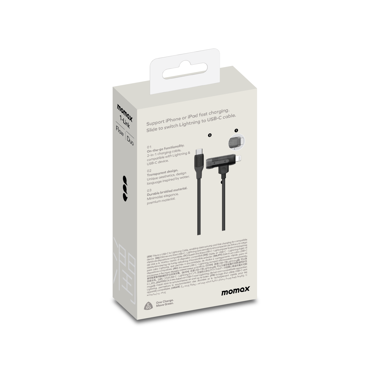 MOMAX 1-LINK FLOW DUO 2IN1 USB-C TO USB-C+LIGHTNING CABLE 1.5M | Space.ae