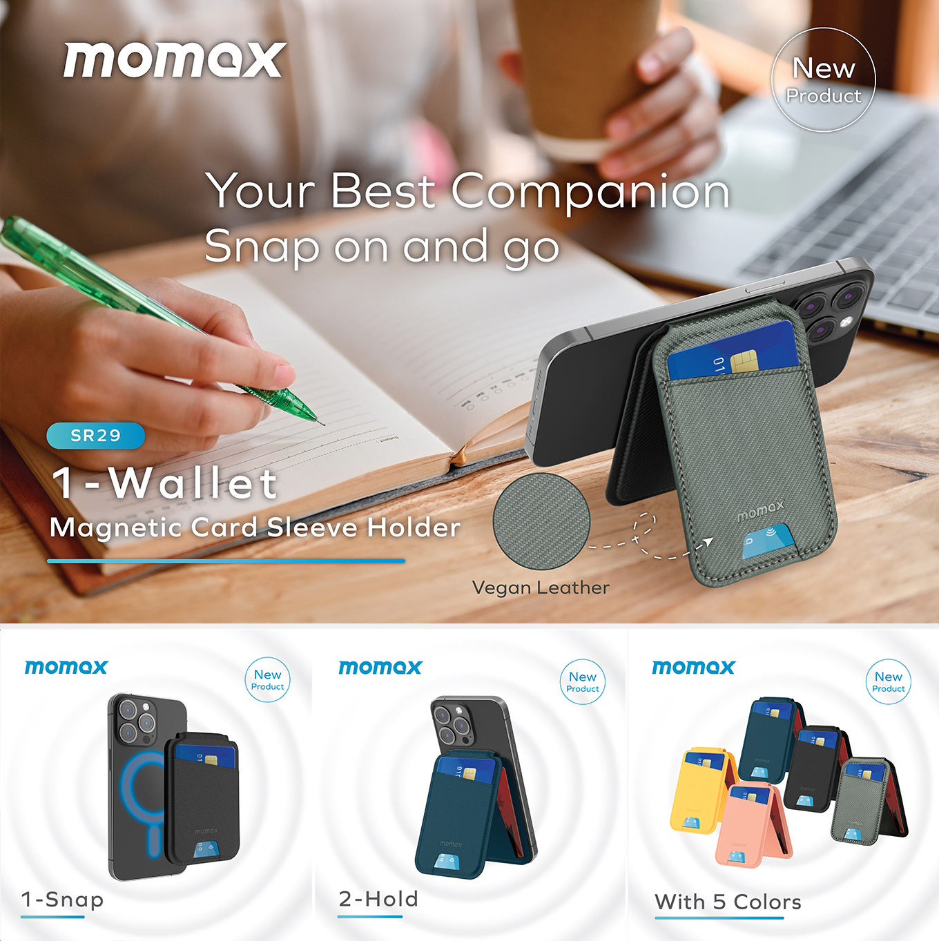 MOMAX 1-WALLET MAGNETIC CARD HOLDER WITH STAND | Space.ae