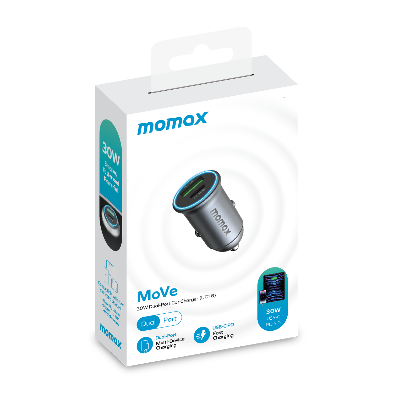 MOMAX MOVE 30W DUAL PORT CAR CHARGER | Space.ae