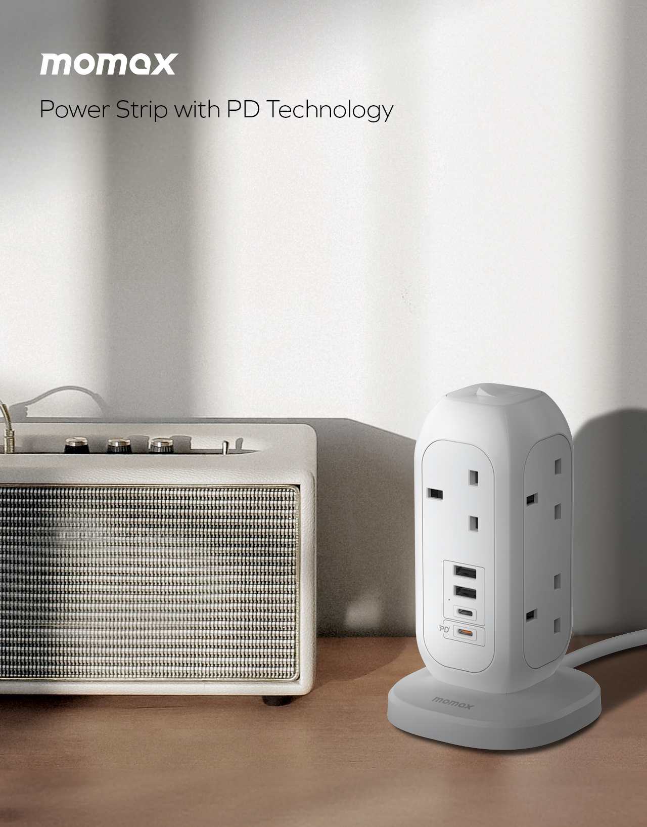 MOMAX ONEPLUG 7-OUTLET POWER STRIP WITH USB | Space.ae