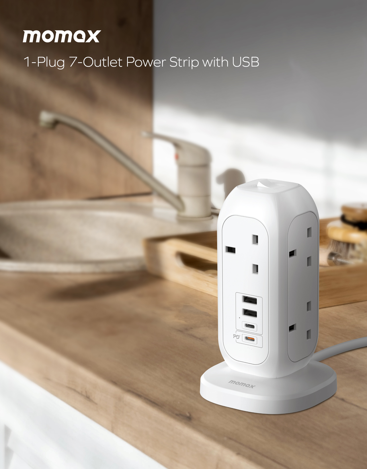 MOMAX ONEPLUG 7-OUTLET POWER STRIP WITH USB | Space.ae