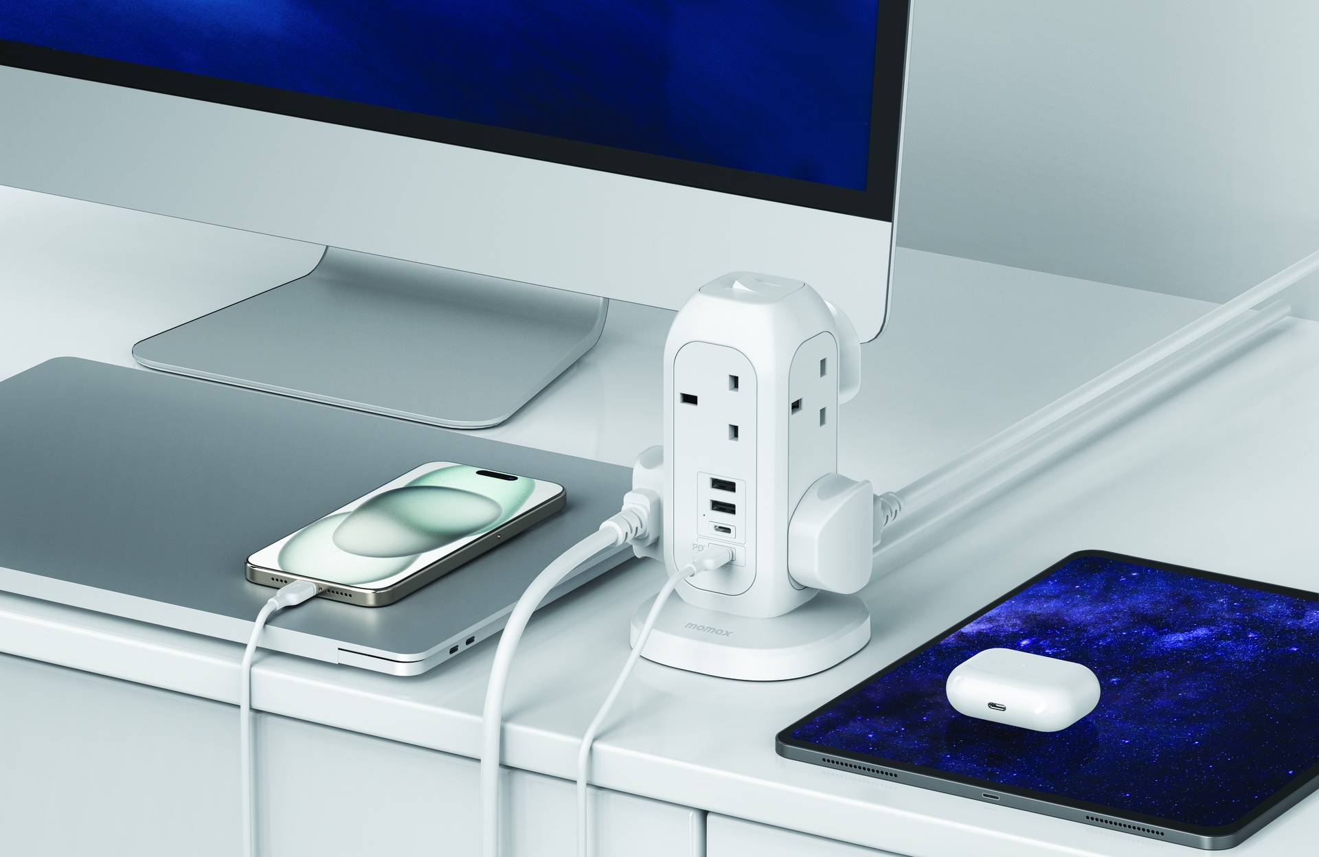 MOMAX ONEPLUG 7-OUTLET POWER STRIP WITH USB | Space.ae