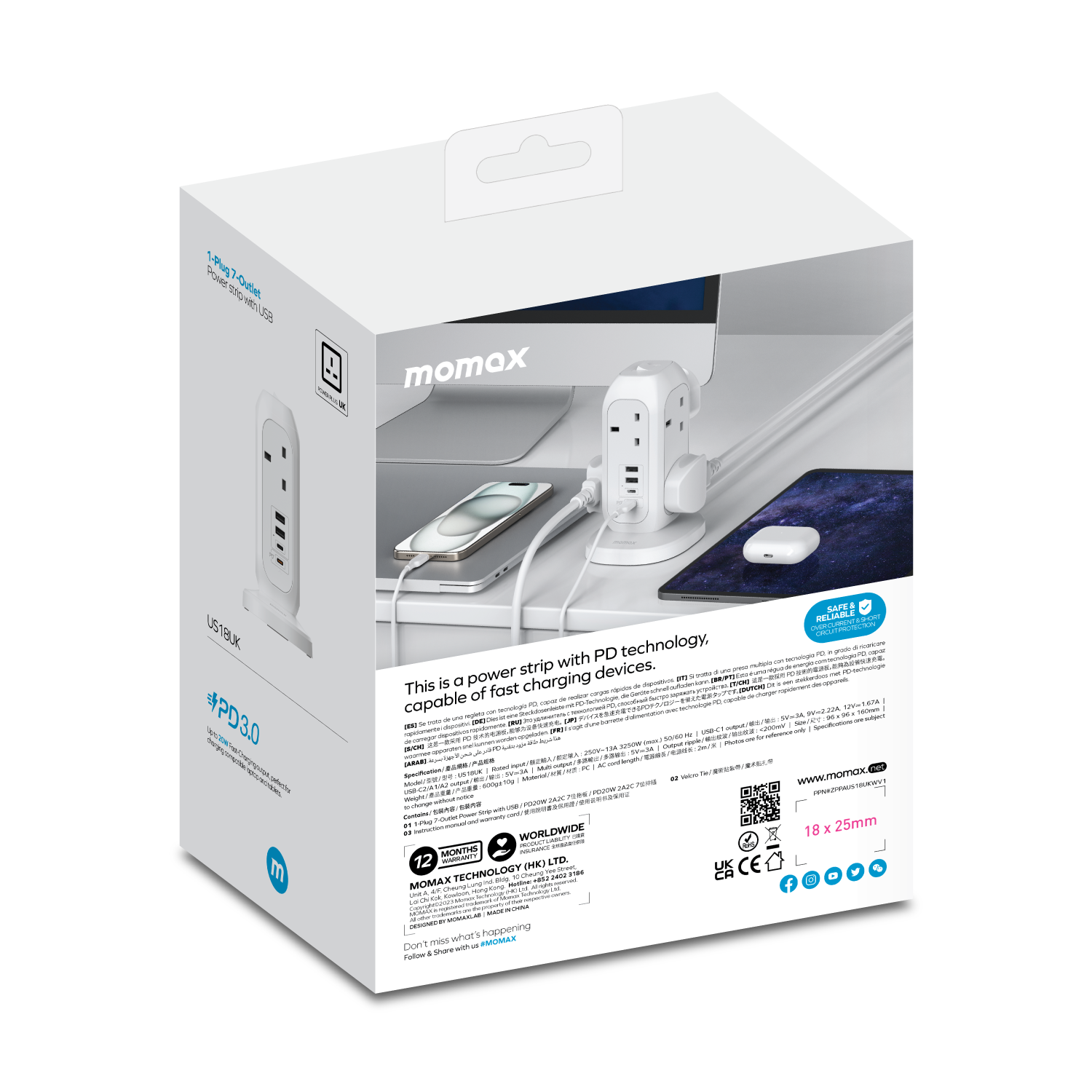 MOMAX ONEPLUG 7-OUTLET POWER STRIP WITH USB | Space.ae