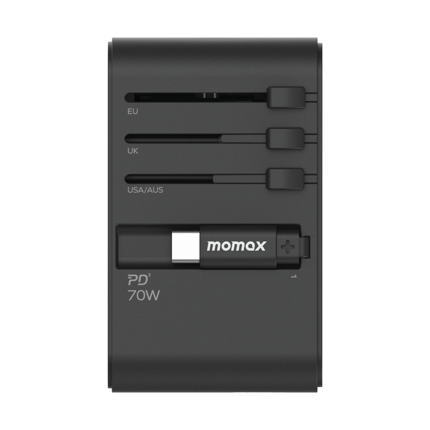 MOMAX 1-WORLD 70W GAN 3 PORT WITH BUILT-IN USB-C CABLE AC TRAVEL ...