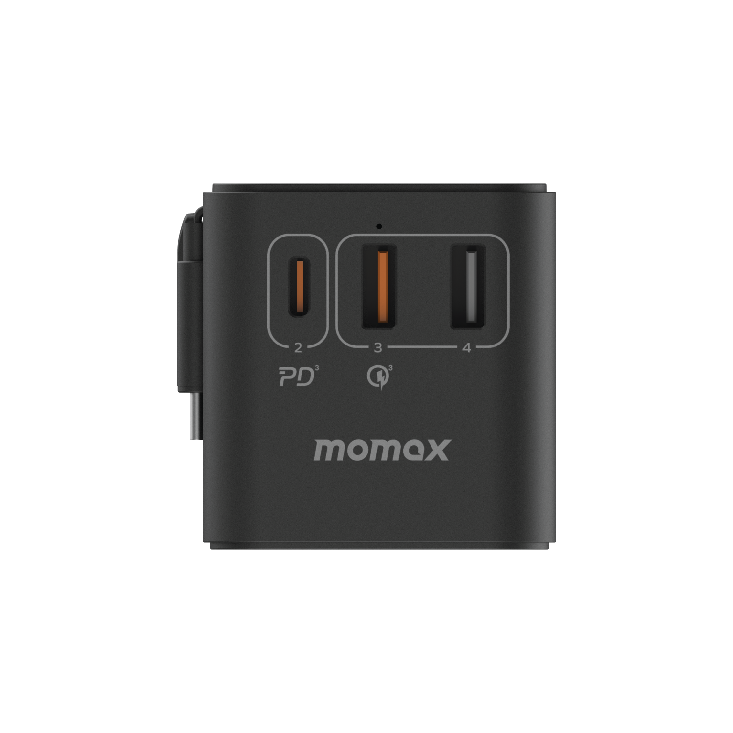 MOMAX 1-WORLD 70W GAN 3 PORT WITH BUILT-IN USB-C CABLE AC TRAVEL ...