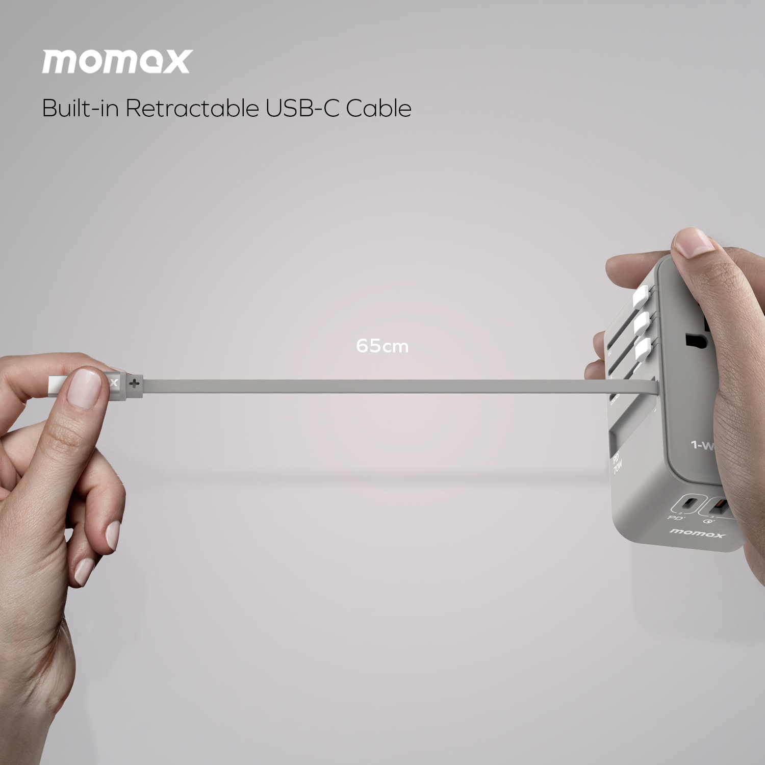 MOMAX 1-WORLD 70W GAN 3 PORT WITH BUILT-IN USB-C CABLE AC TRAVEL ...