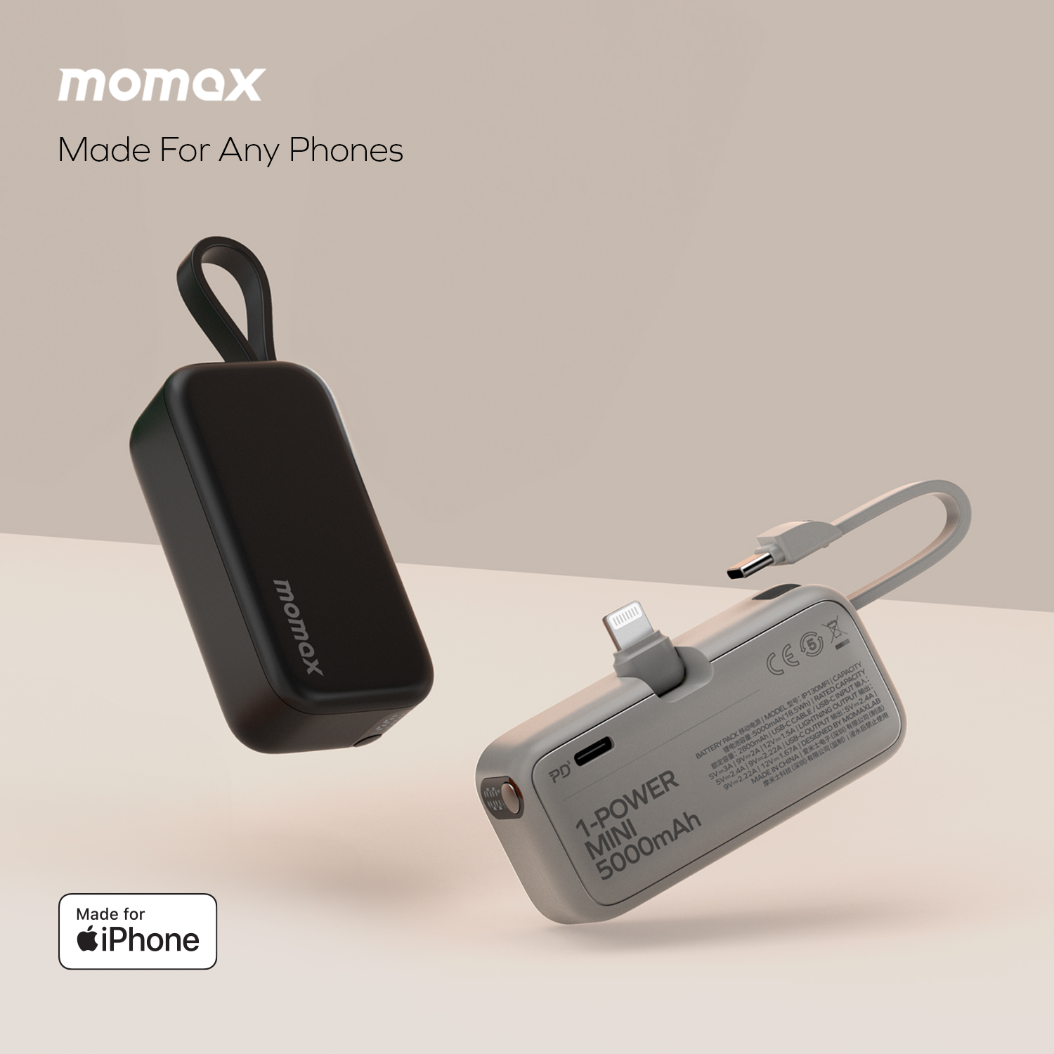 MOMAX 1-POWER MINI 5000mAh 3IN1 POWER BANK WITH LIGHTNING PLUG | Space.ae