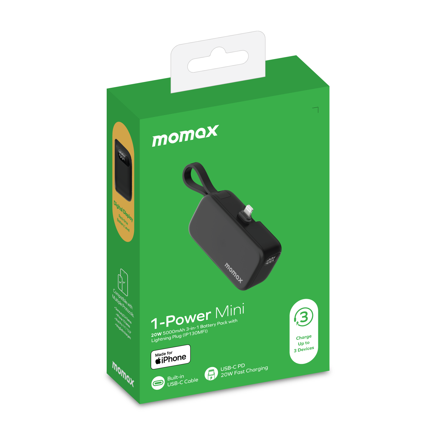MOMAX 1-POWER MINI 5000mAh 3IN1 POWER BANK WITH LIGHTNING PLUG | Space.ae