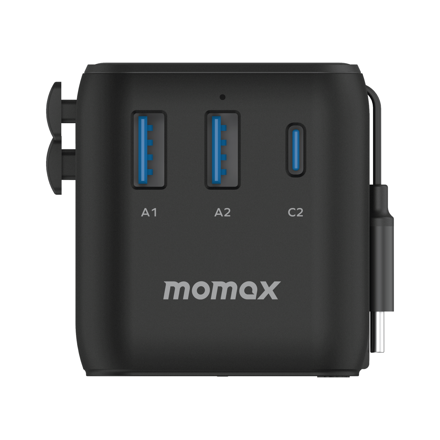MOMAX 1-WORLD 25W 3 PORT WITH BUILT-IN USB-C CABLE AC TRAVEL ADAPTOR ...