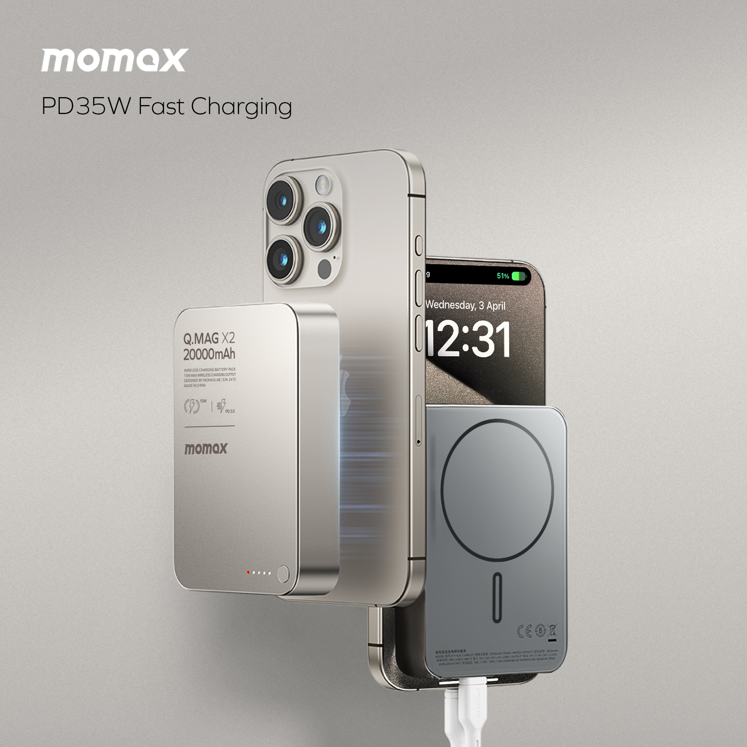 MOMAX Q.MAG X2 20000mAh GEN2 MAGSAFE WIRELESS POWER BANK | Space.ae