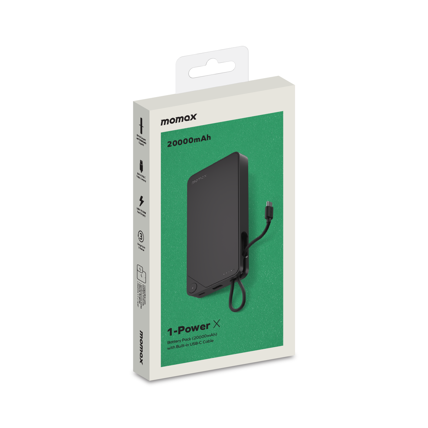 MOMAX 1-POWER X 20000mAh POWER BANK WITH BUILT-IN USB-C CABLE | Space.ae