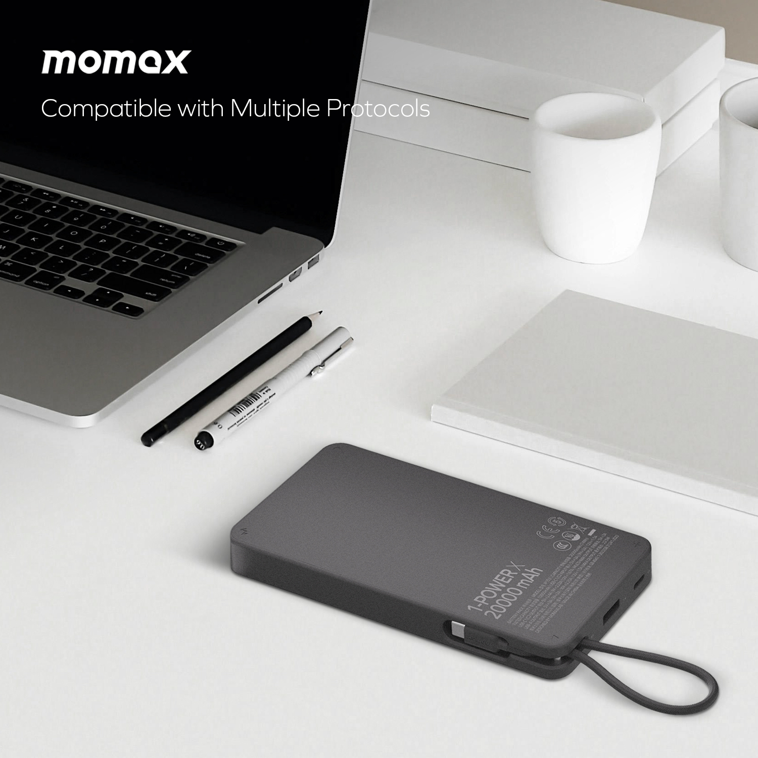 MOMAX 1-POWER X 20000mAh POWER BANK WITH BUILT-IN USB-C CABLE | Space.ae