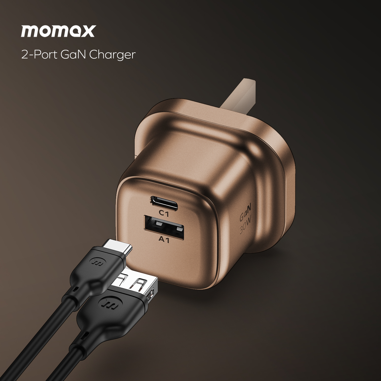 MOMAX 1-CHARGE GAN 30W 2 PORT CHARGER | Space.ae