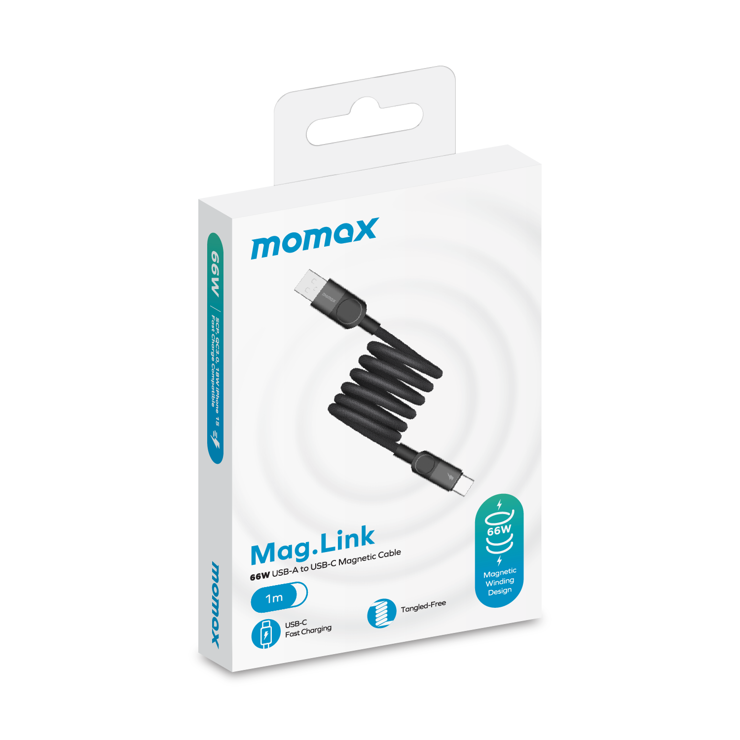 MOMAX MAG LINK 66W USB-A TO USB-C MAGNETIC CABLE 1M | Space.ae