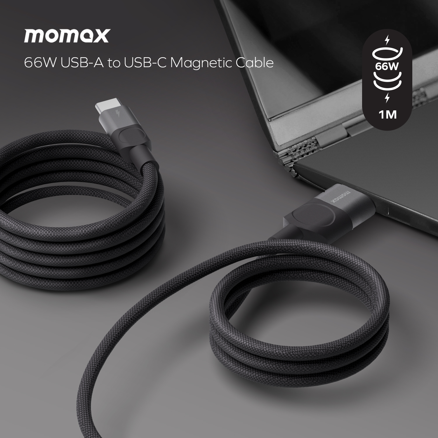 MOMAX MAG LINK 66W USB-A TO USB-C MAGNETIC CABLE 1M | Space.ae