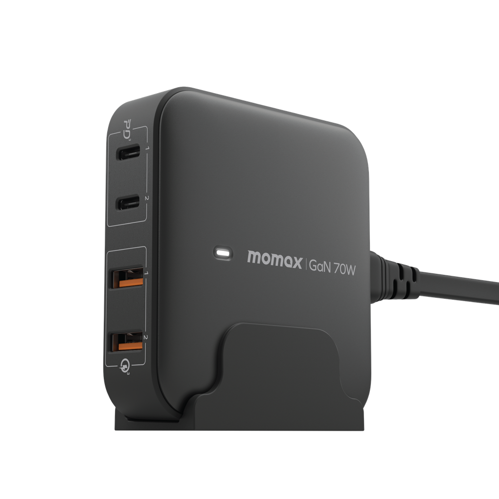 MOMAX ONE PLUG PD 70W GAN 4 PORTS DESKTOP CHARGER UK | Space.ae